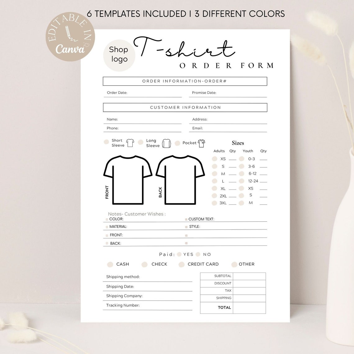 Tshirt Order Form Canva Template, Simple Custom Shirt Order Forms ...