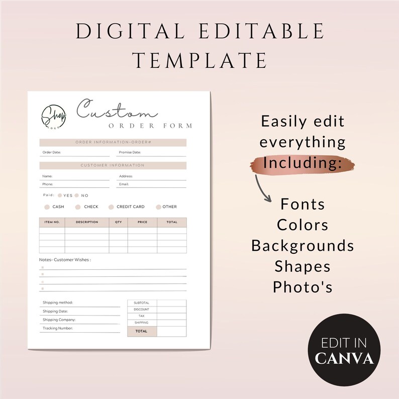 Customer Order Form Template, Purchase Order Form Canva, Order Request ...