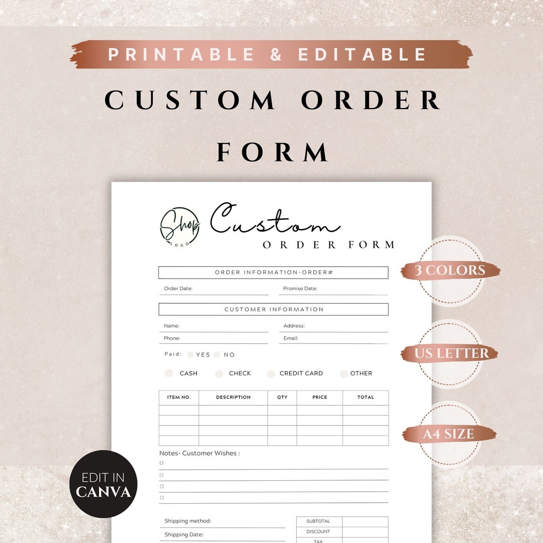 Customer Order Form Template, Purchase Order Form Canva, Order Request ...