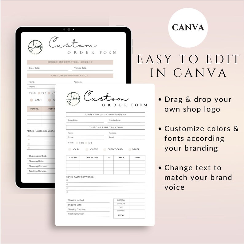 Customer Order Form Template, Purchase Order Form Canva, Order Request ...