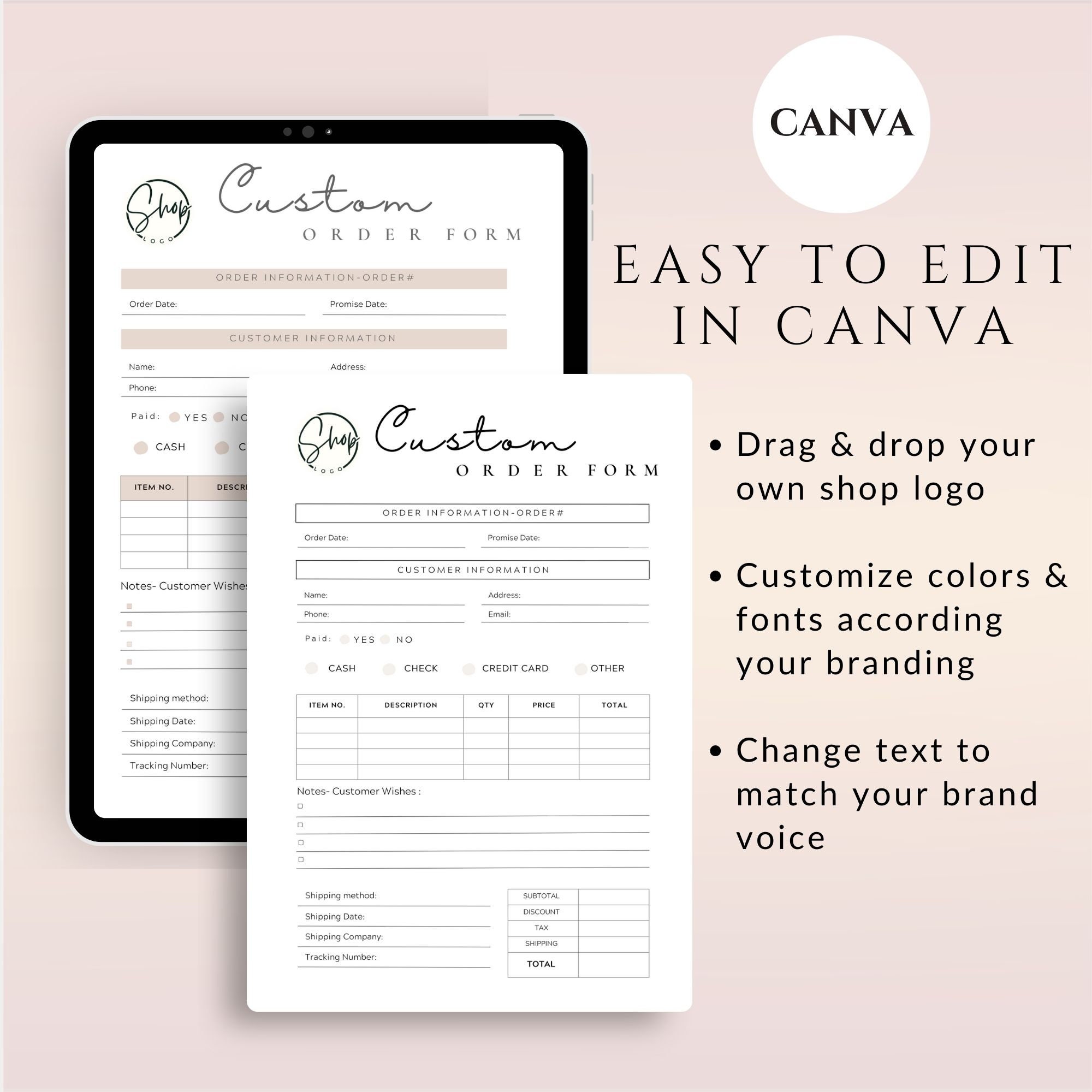 Customer Order Form Template, Purchase Order Form Canva, Order Request ...