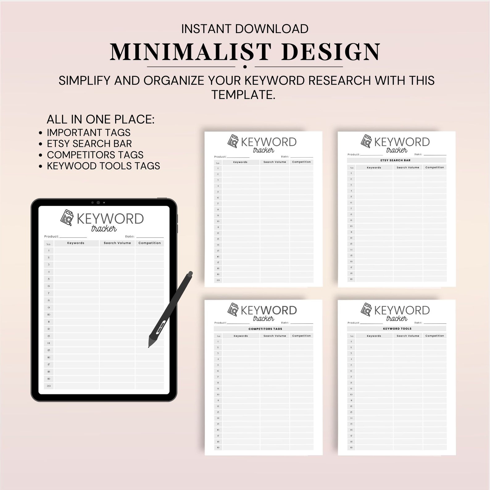 Printable Etsy Keyword List, Fillable Minimalist Keyword Tracker ...