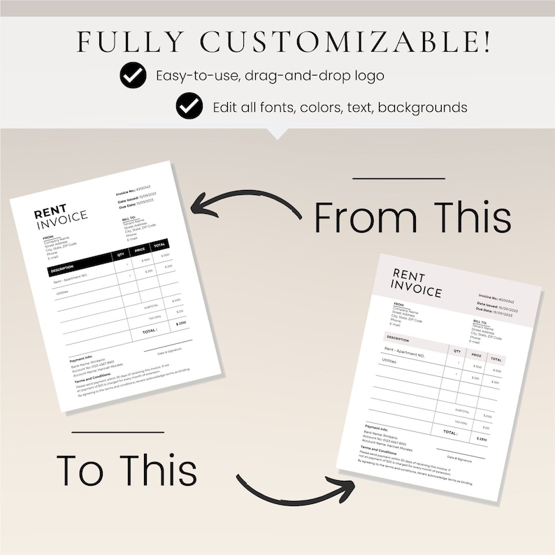 Rent Invoice Template Editable, Printatable Blank Invoice Template for ...