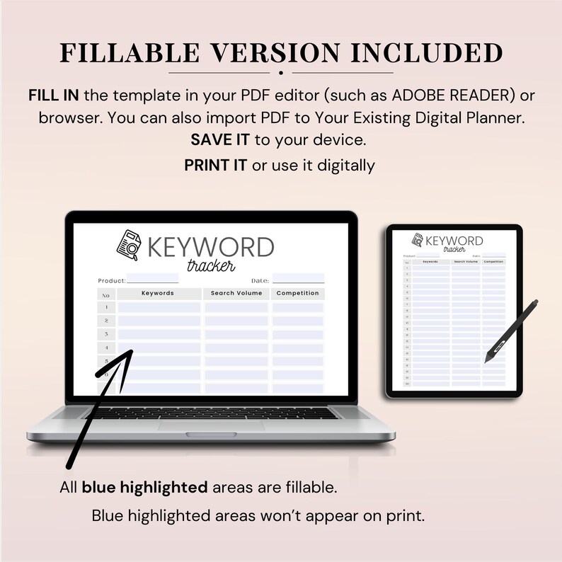 Printable Etsy Keyword List, Fillable Minimalist Keyword Tracker ...