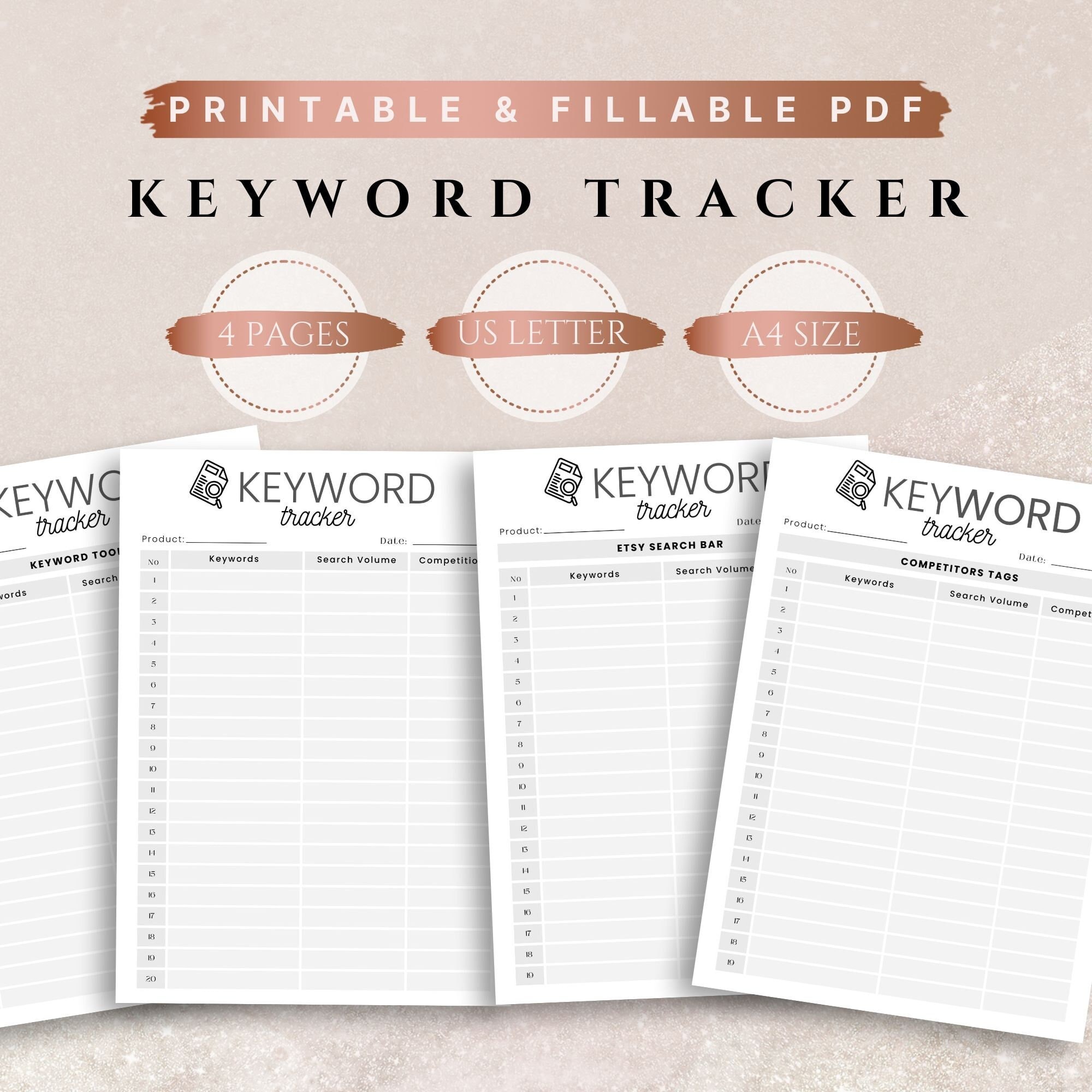 Printable Etsy Keyword List, Fillable Minimalist Keyword Tracker ...