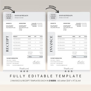 Downloadable Invoice Template, Customizable Invoice & Receipt Template ...