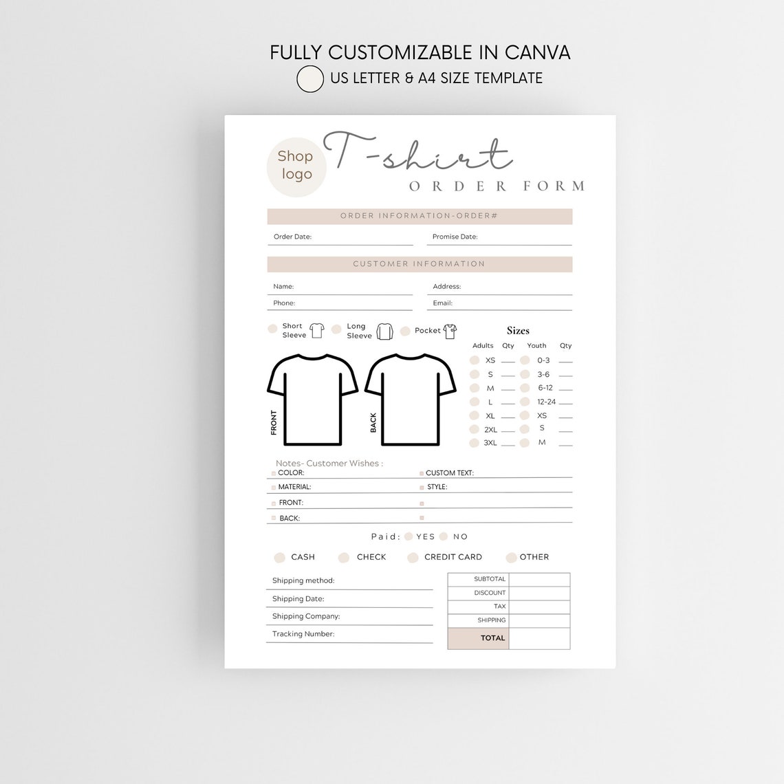 Tshirt Order Form Canva Template, Simple Custom Shirt Order Forms ...