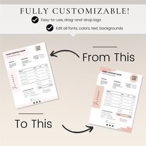 Invoice Template Editable Pink, Minimalist Receipt Template, Printable ...