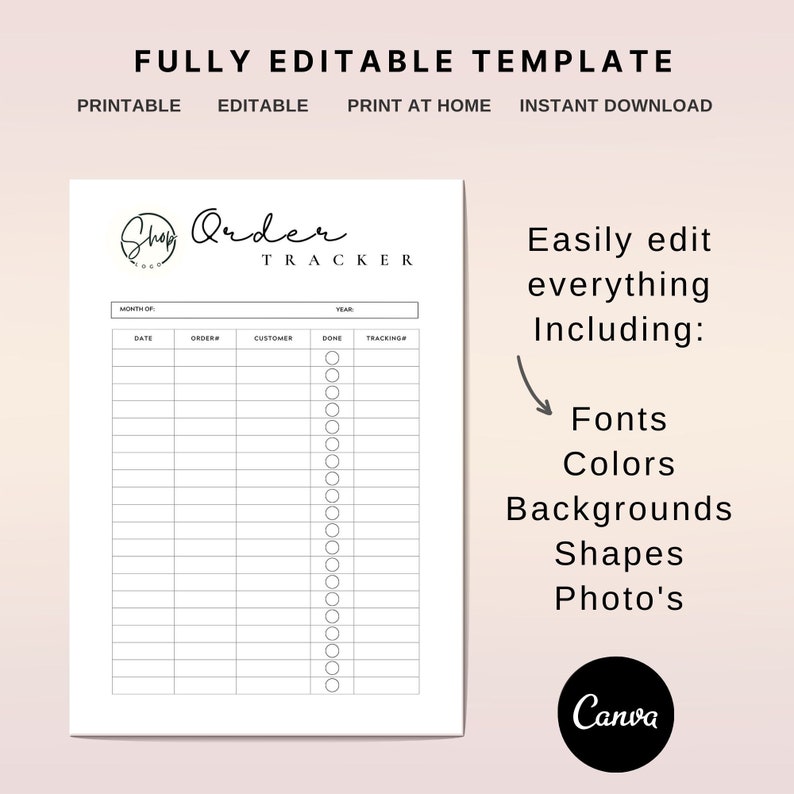 Online Order Tracker, Purchase Order Canva Template, Printable Etsy ...