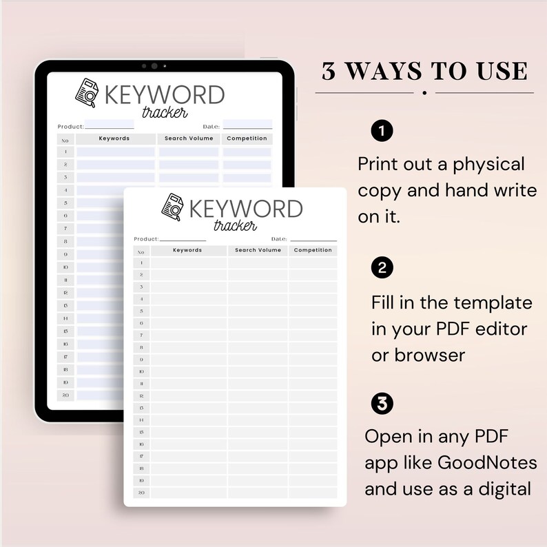Printable Etsy Keyword List, Fillable Minimalist Keyword Tracker ...