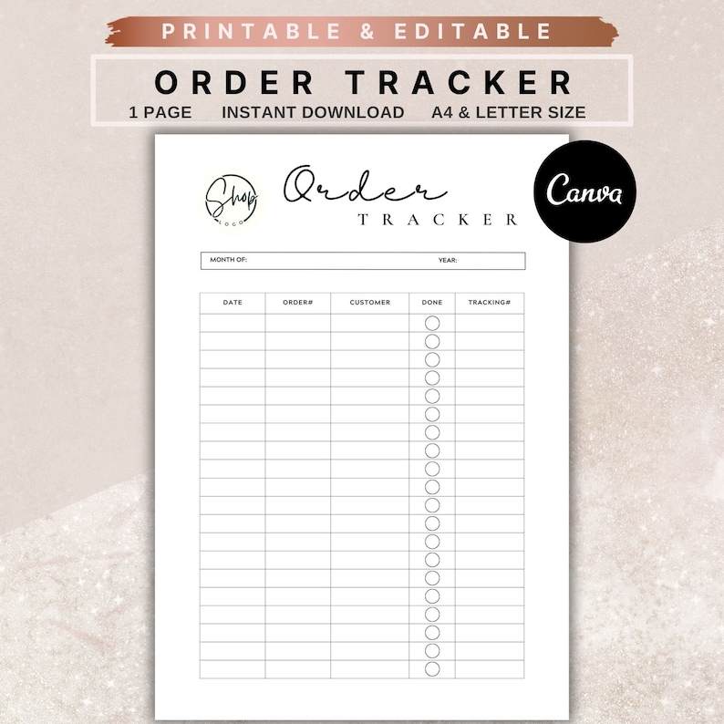 Online Order Tracker, Purchase Order Canva Template, Printable Etsy ...