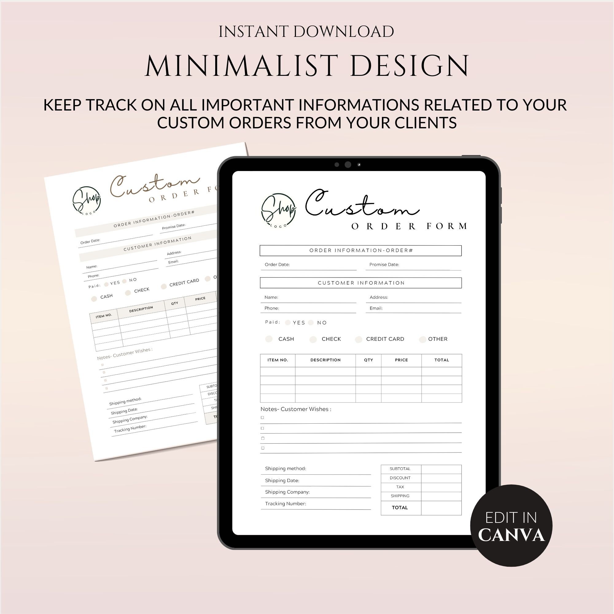 Customer Order Form Template, Purchase Order Form Canva, Order Request ...