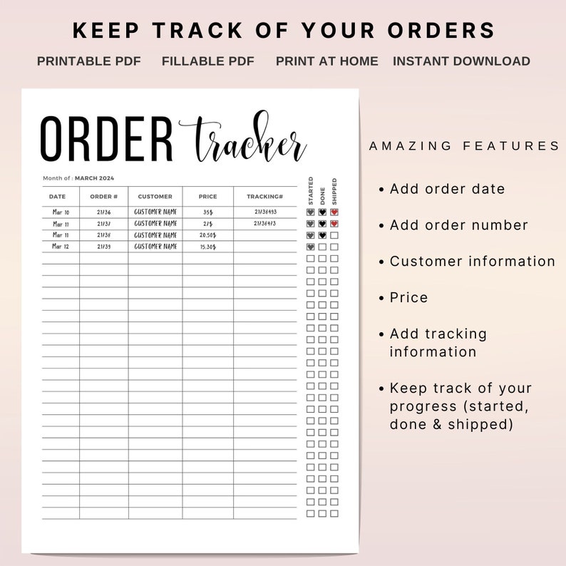 Digital Order Tracker Template, Sales Tracker for Small Business, Order ...