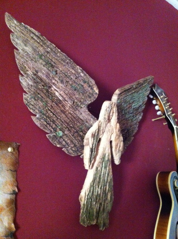 Items similar to Hand Carved Aged Barn Wood Angel wall art on Etsy