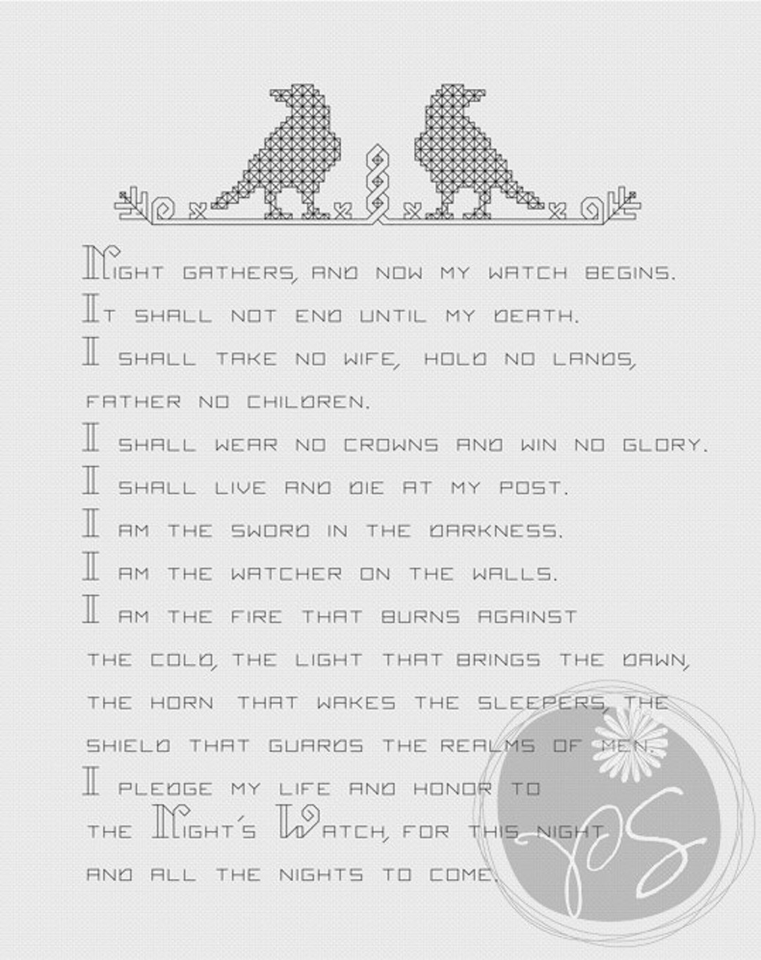 Night’s Watch Oath - Printable PDF Pattern - Etsy