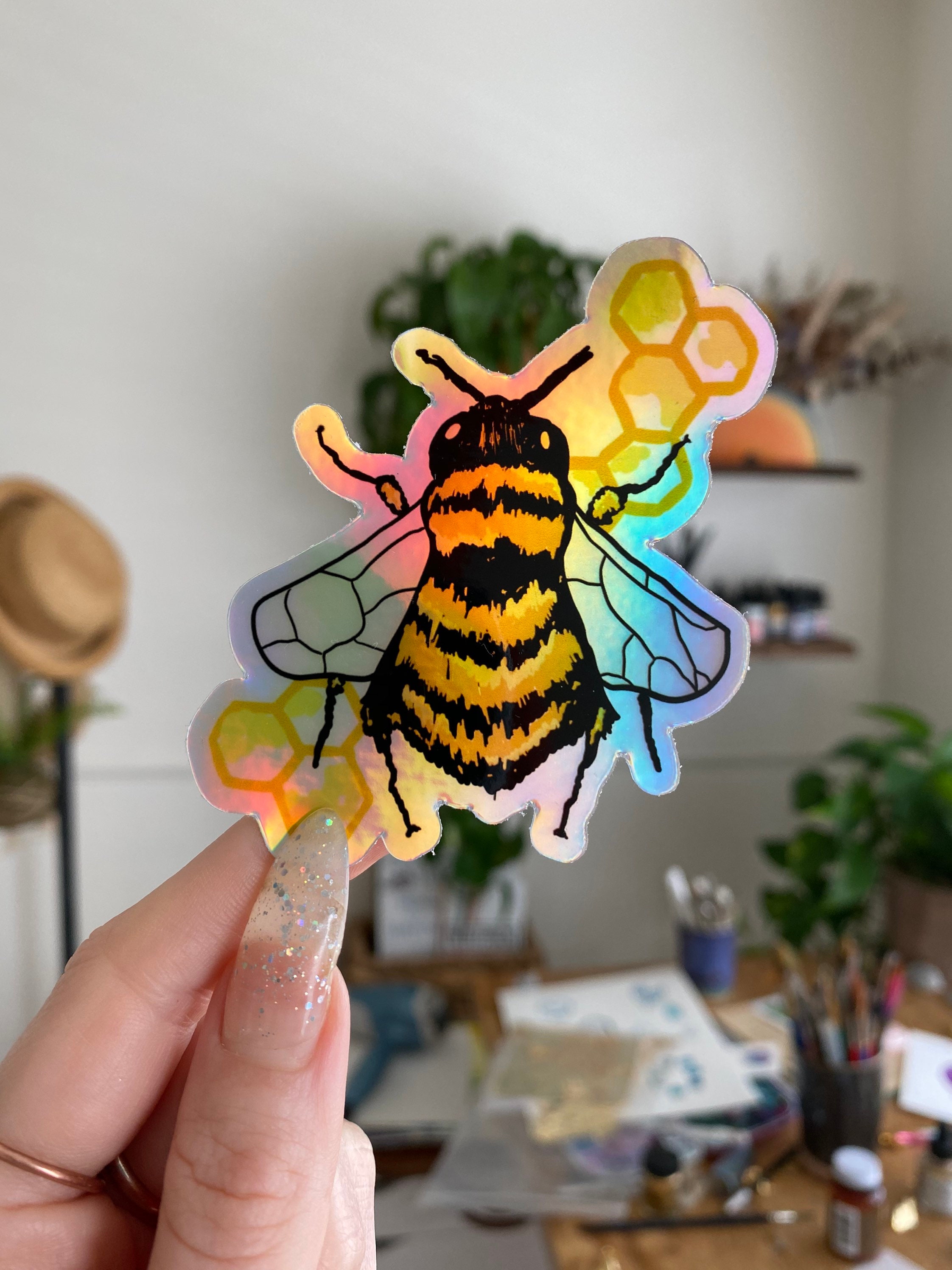 Holographic Bee & Honeycomb Sticker Honey Bee - Etsy