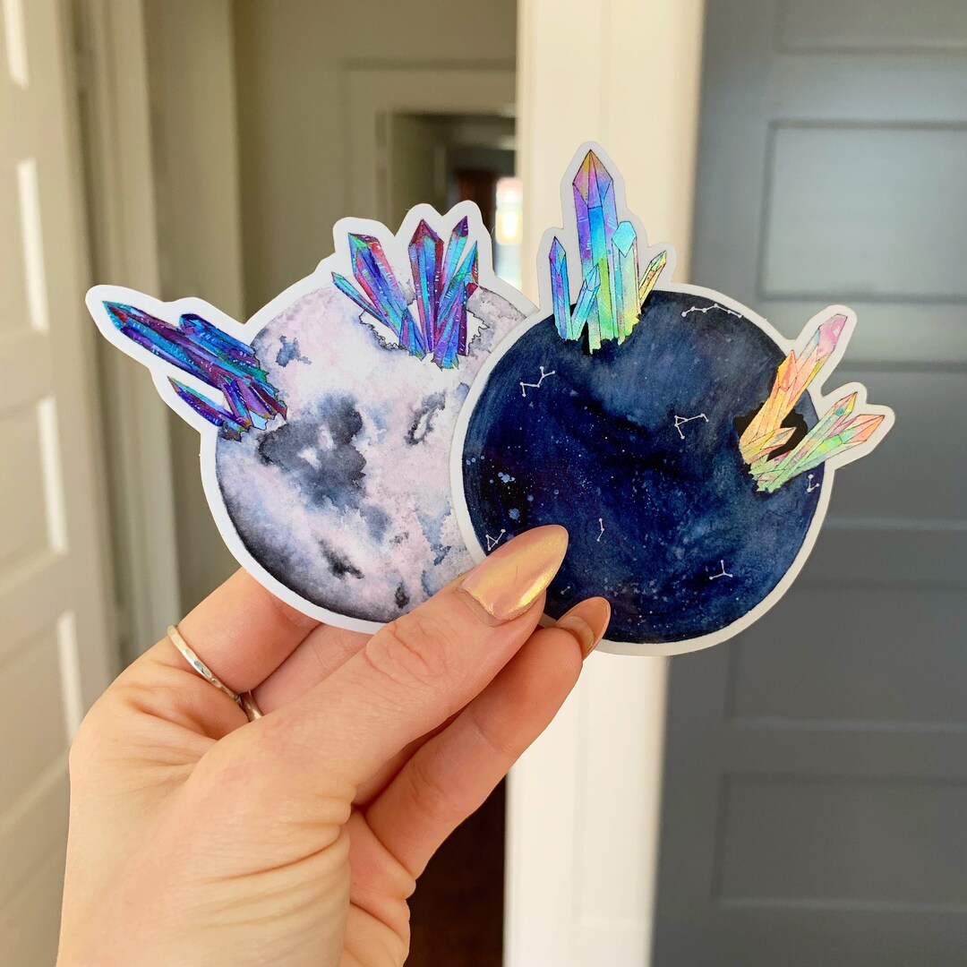 3" Holographic Moon Stickers | Crystals | Art | Watercolor - Etsy