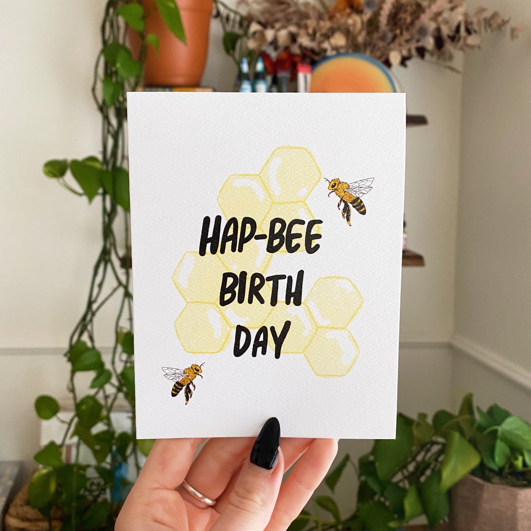 Hap-bee Birthday | Greeting Card | Art | Illustration | Watercolor ...
