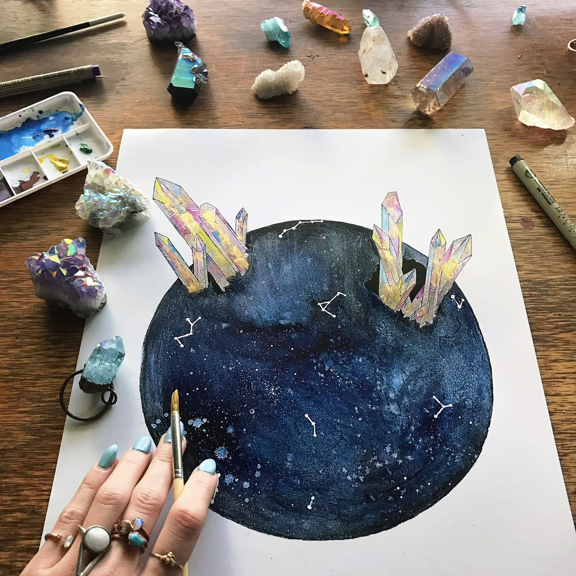 Her Constellations | Watercolor | Crystals | Moon | Planet | Space - Etsy