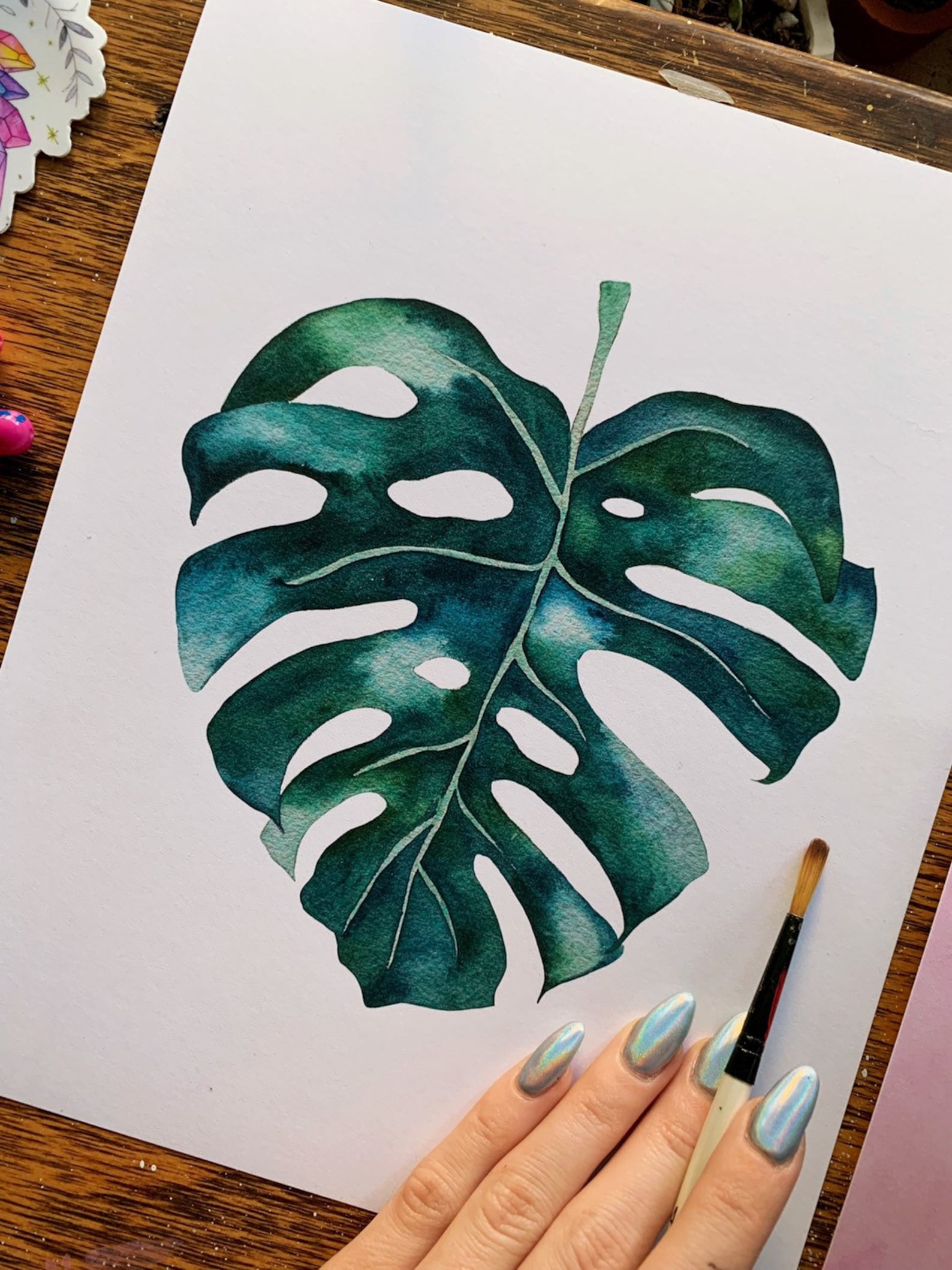 Monstera | Watercolor | Choice of Pink or White Background | Plant ...