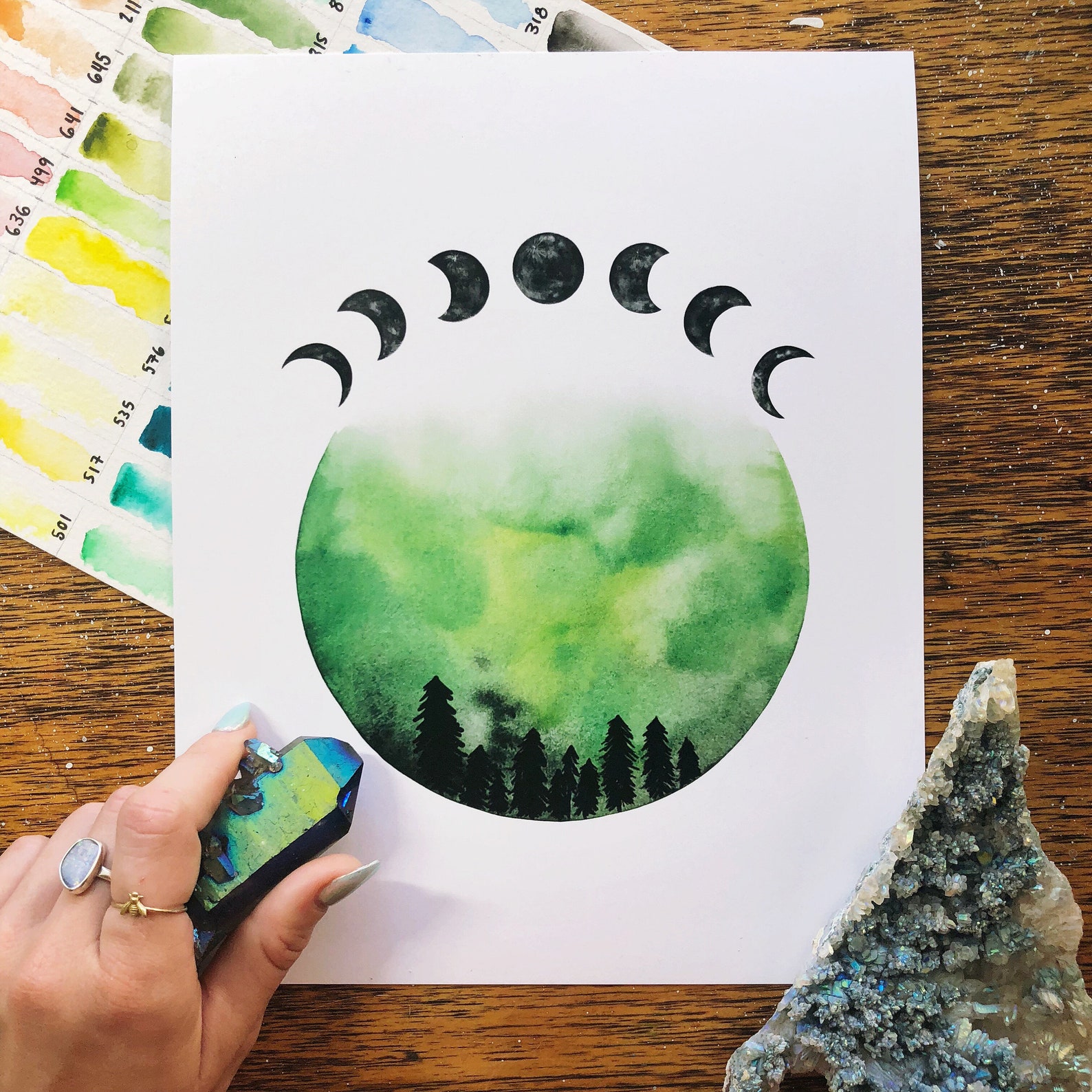 Speaking Through Sequoias Watercolor Tree Moon Phases - Etsy