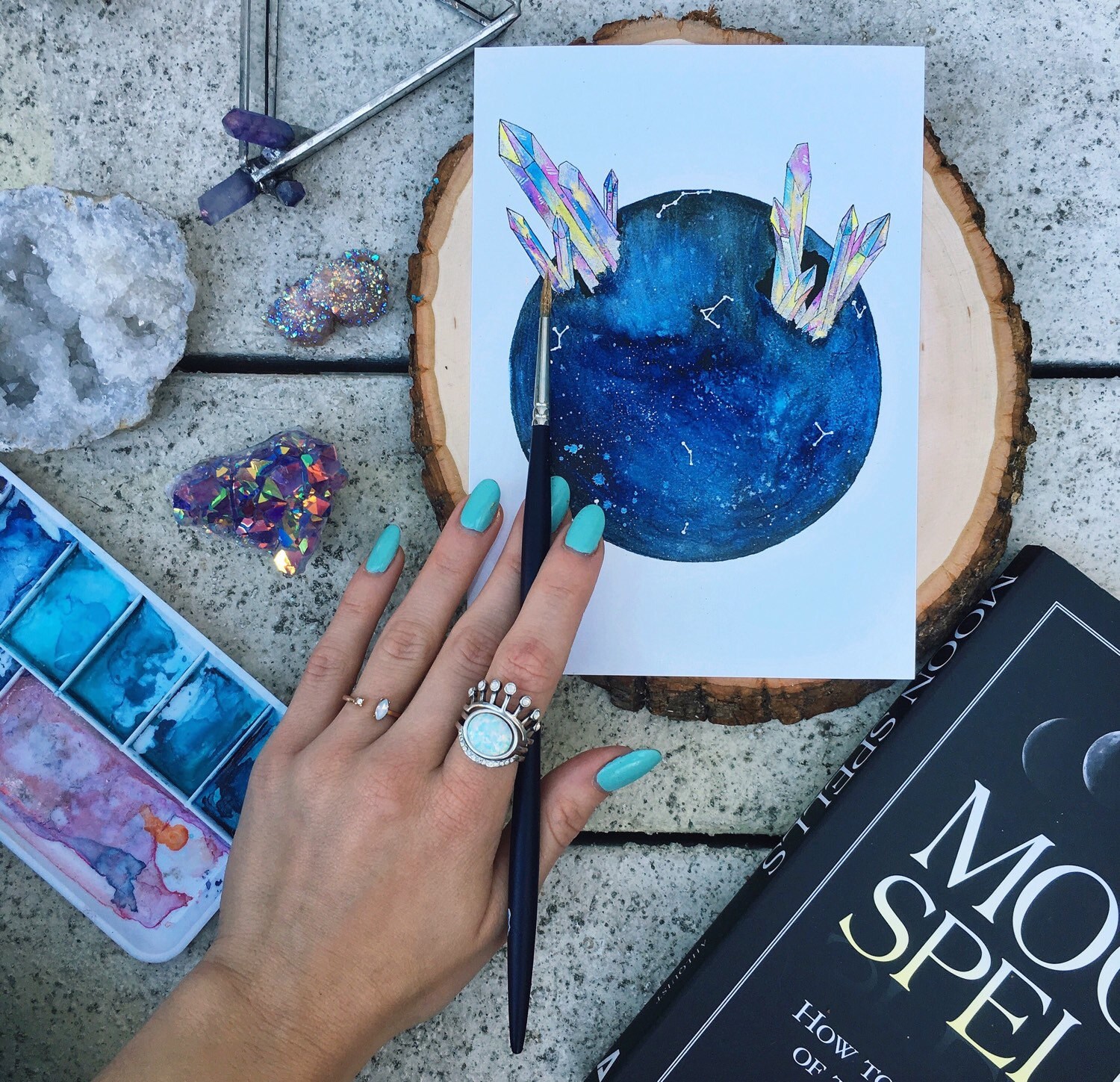 Her Constellations | Watercolor | Crystals | Moon | Planet | Space - Etsy