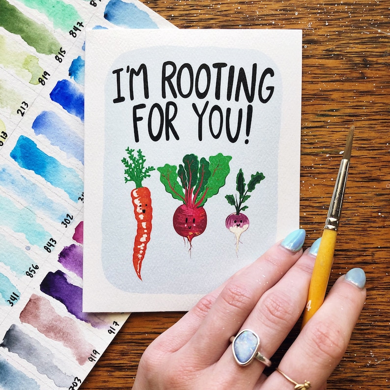 I'm Rooting for You Greeting Card Watercolor - Etsy