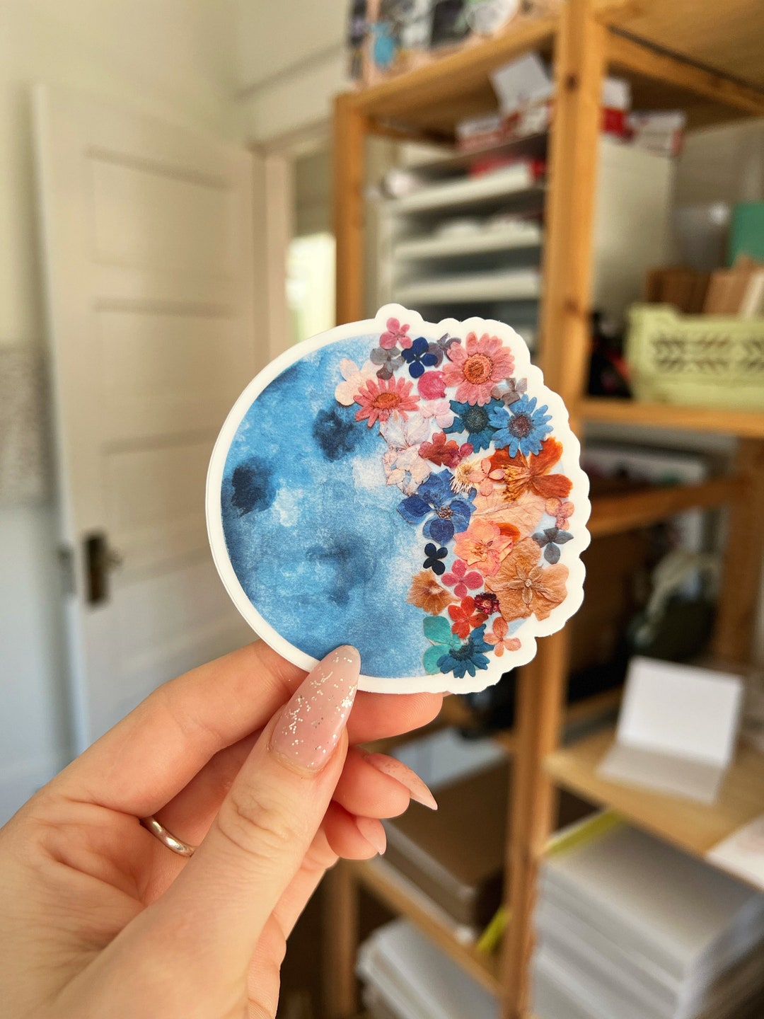 Flower Moon Vinyl Sticker | Floral | Blue Moon - Etsy