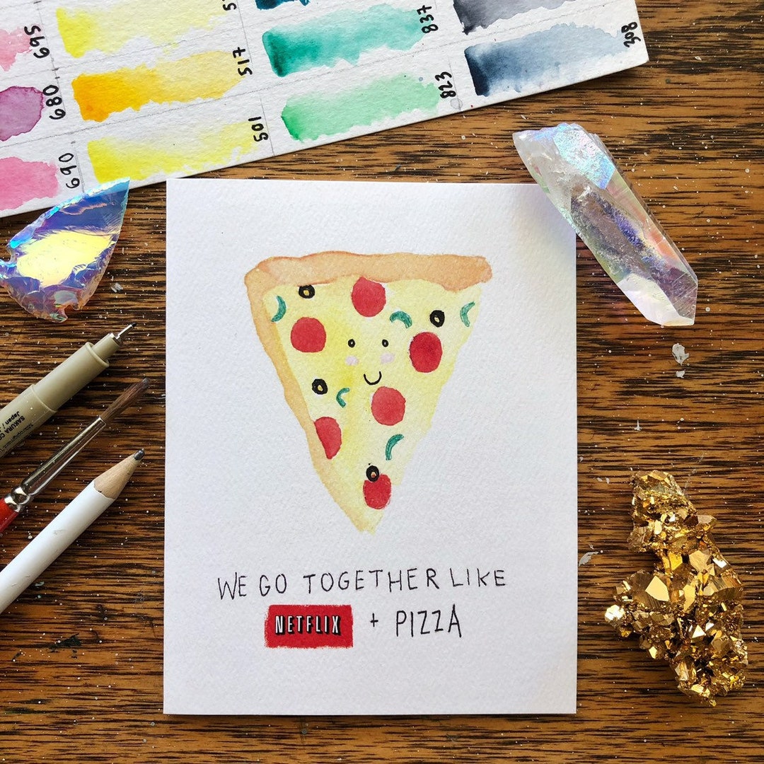 Netflix + Pizza | Greeting Card | Watercolor | TV - Etsy