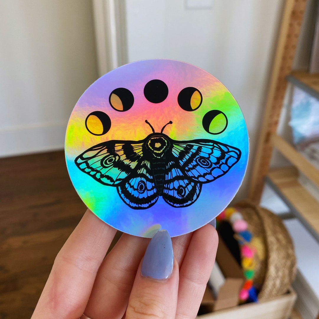 Holographic Moth & Moons Sticker | Vinyl Sticker | Moon Phases - Etsy