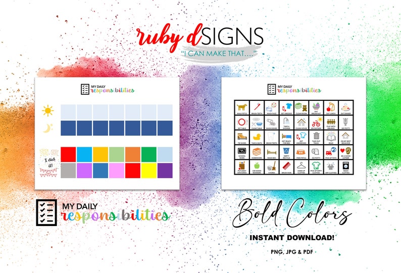 Kids Chore Chart: Daily Responsibilities, Bold Colors (instant Download ...