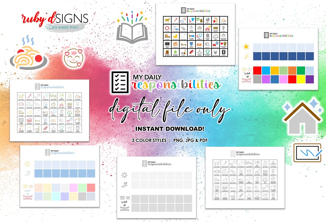 My Daily Responsibilities - Chore Chart - INSTANT DOWNLOAD - 3 Styles ...
