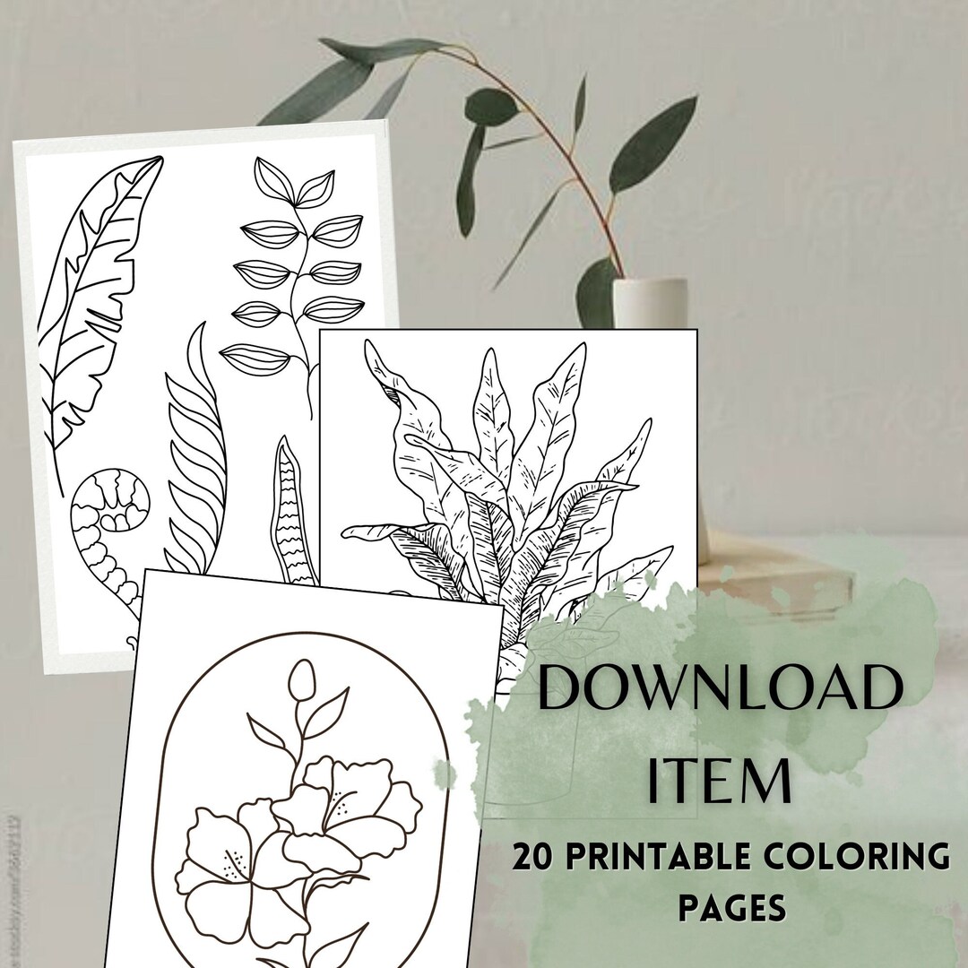 Downloadable Printable Plant Coloring Book for Adults Botanical Stress ...