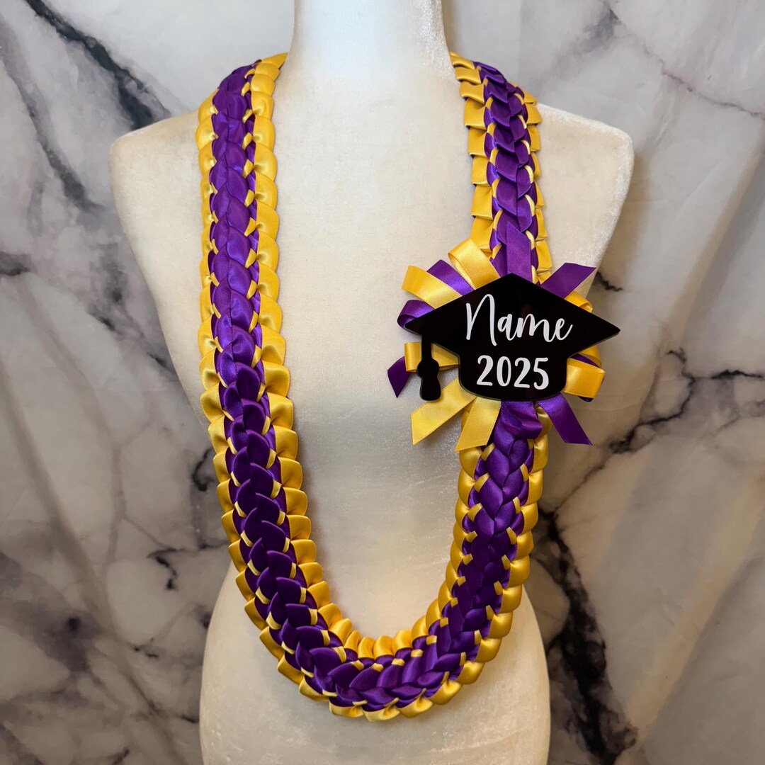 Purple & Golden Yellow Graduation Double Ribbon Lei 2025 - Etsy
