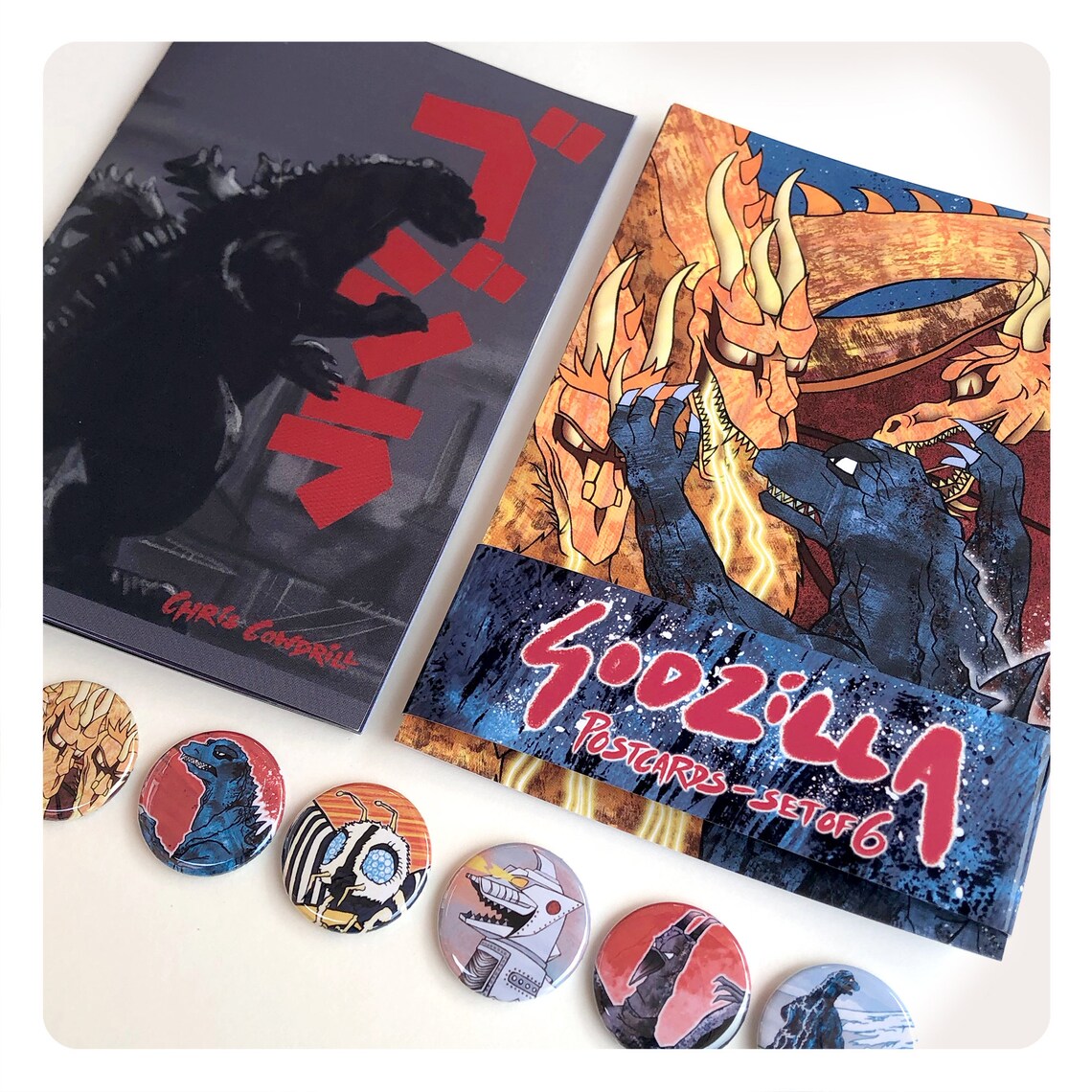 Godzilla badges 6 different designs // Gojira / Ghidorah / | Etsy