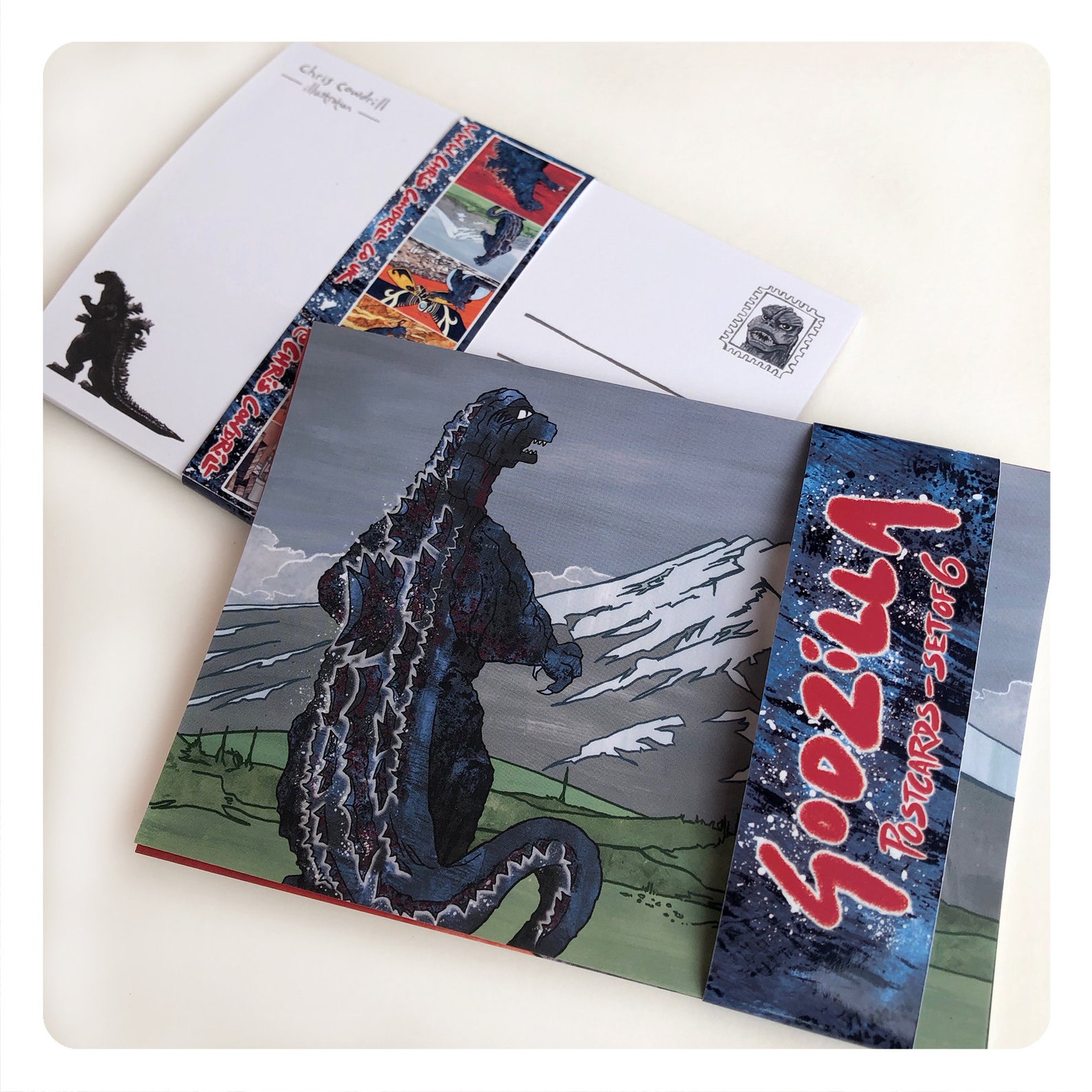 Godzilla Bundle Postcards Zine and Button Badge Set // | Etsy