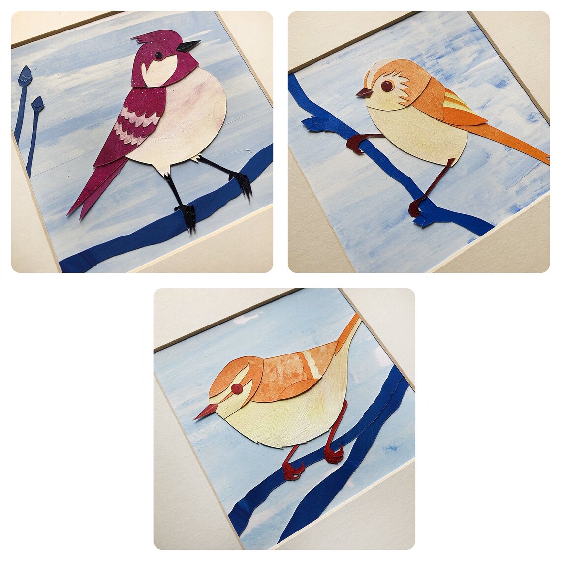 Birds Original Cut-paper Collage Artwork // Warbler / Coal Tit / Cute ...