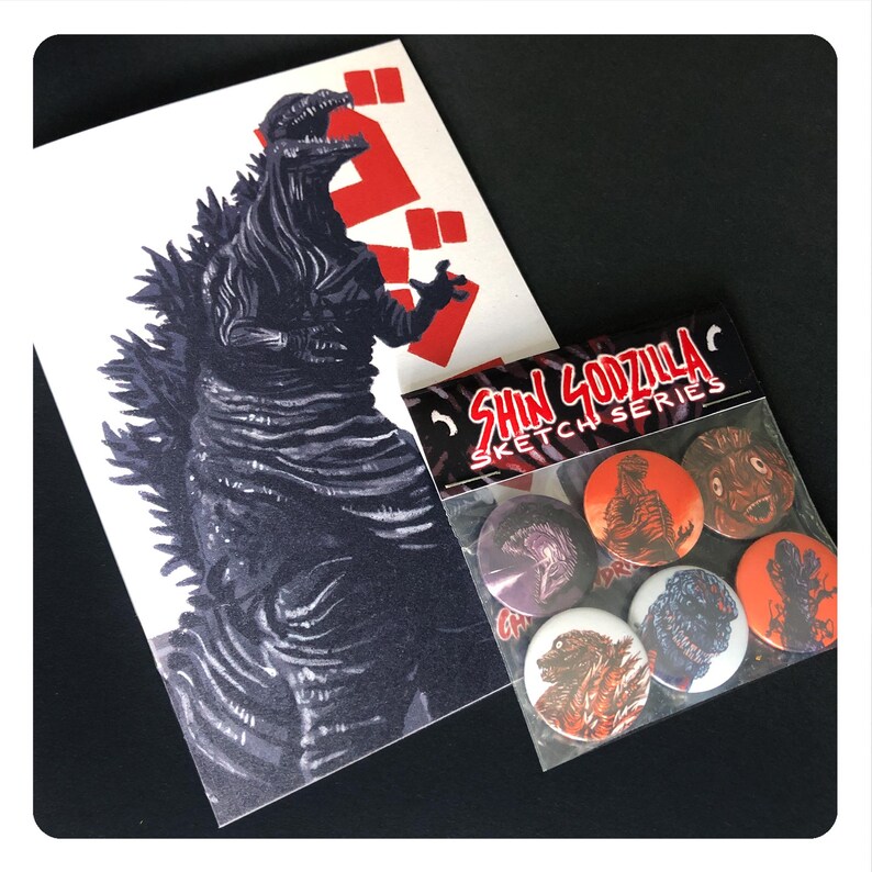 Godzilla Badges - Shin Godzilla Sketch Series Tribute - 6 Different ...