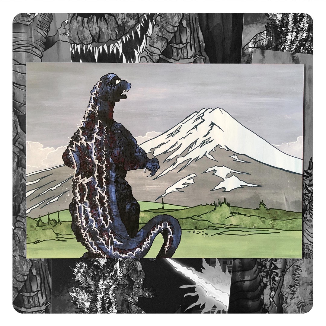 Godzilla Inspired A4 Print / Godzilla at Mt.aso / Showa / Godzilla ...