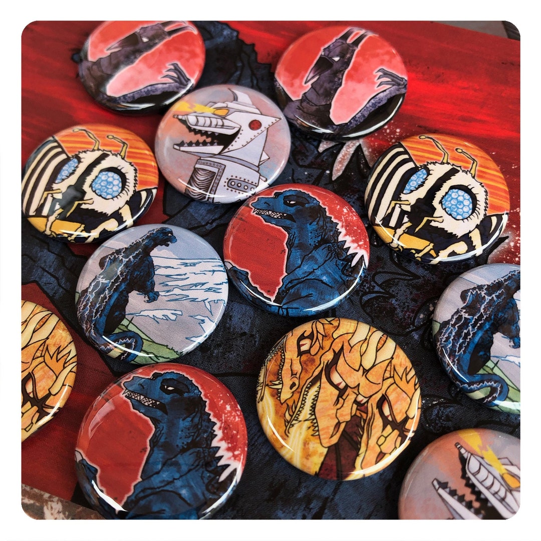Godzilla Badges - 6 Different Designs / Gojira / Ghidorah / Mothra ...