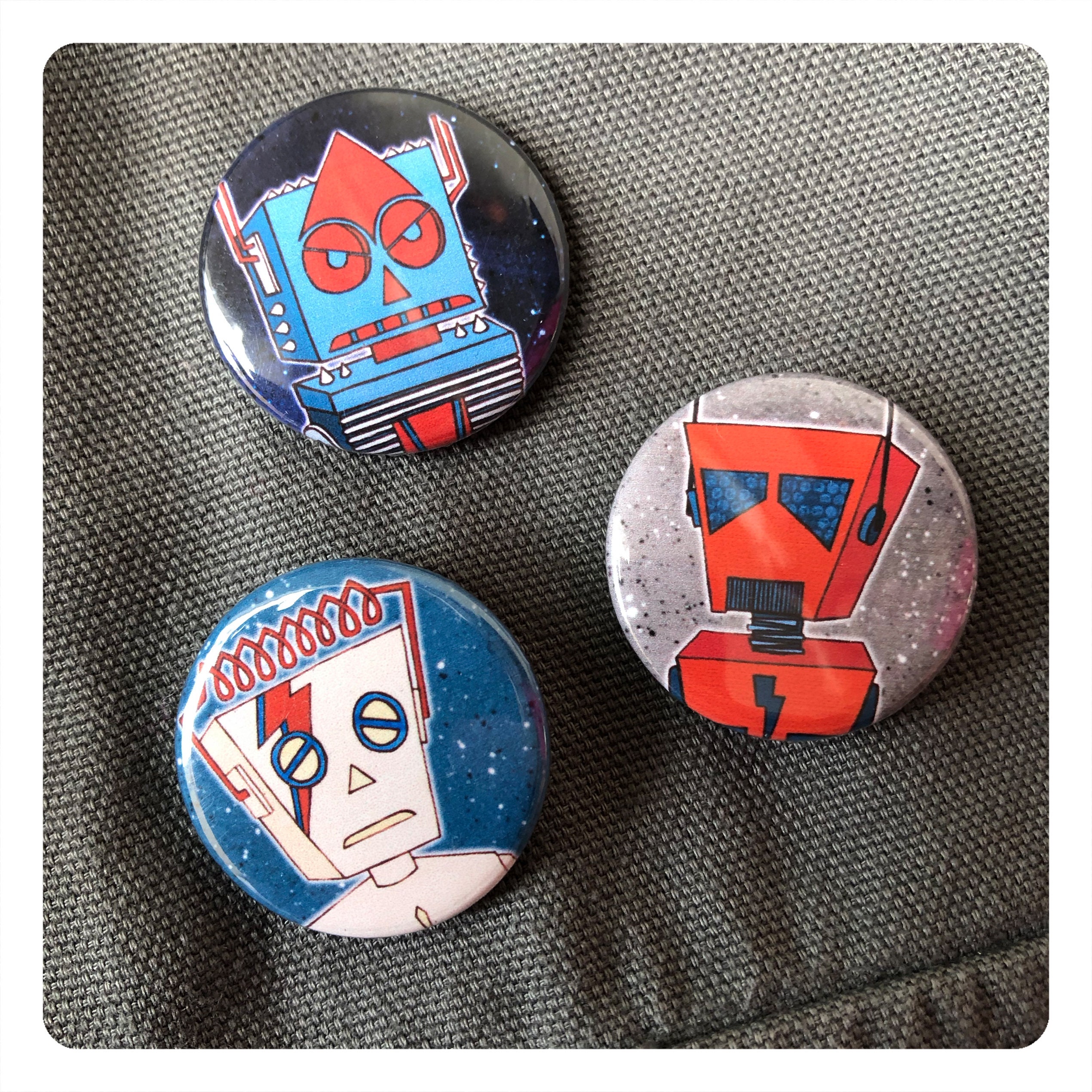 Retro Robots badges choose from 6 designs // pinback badges / button ...