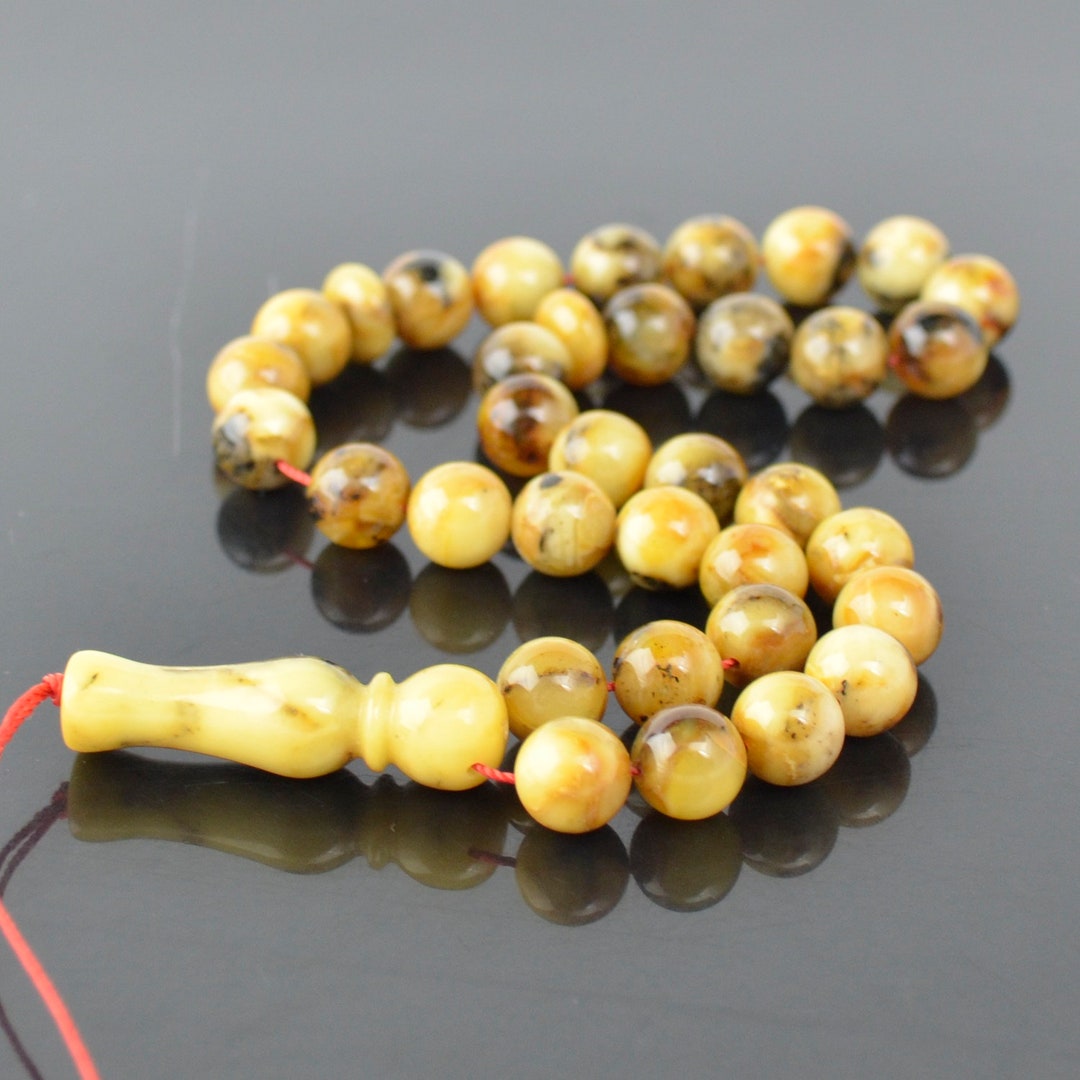 Amber Rosary Tesbih Prayer Beads, Handmade Islamic Misbaha, Muslim ...