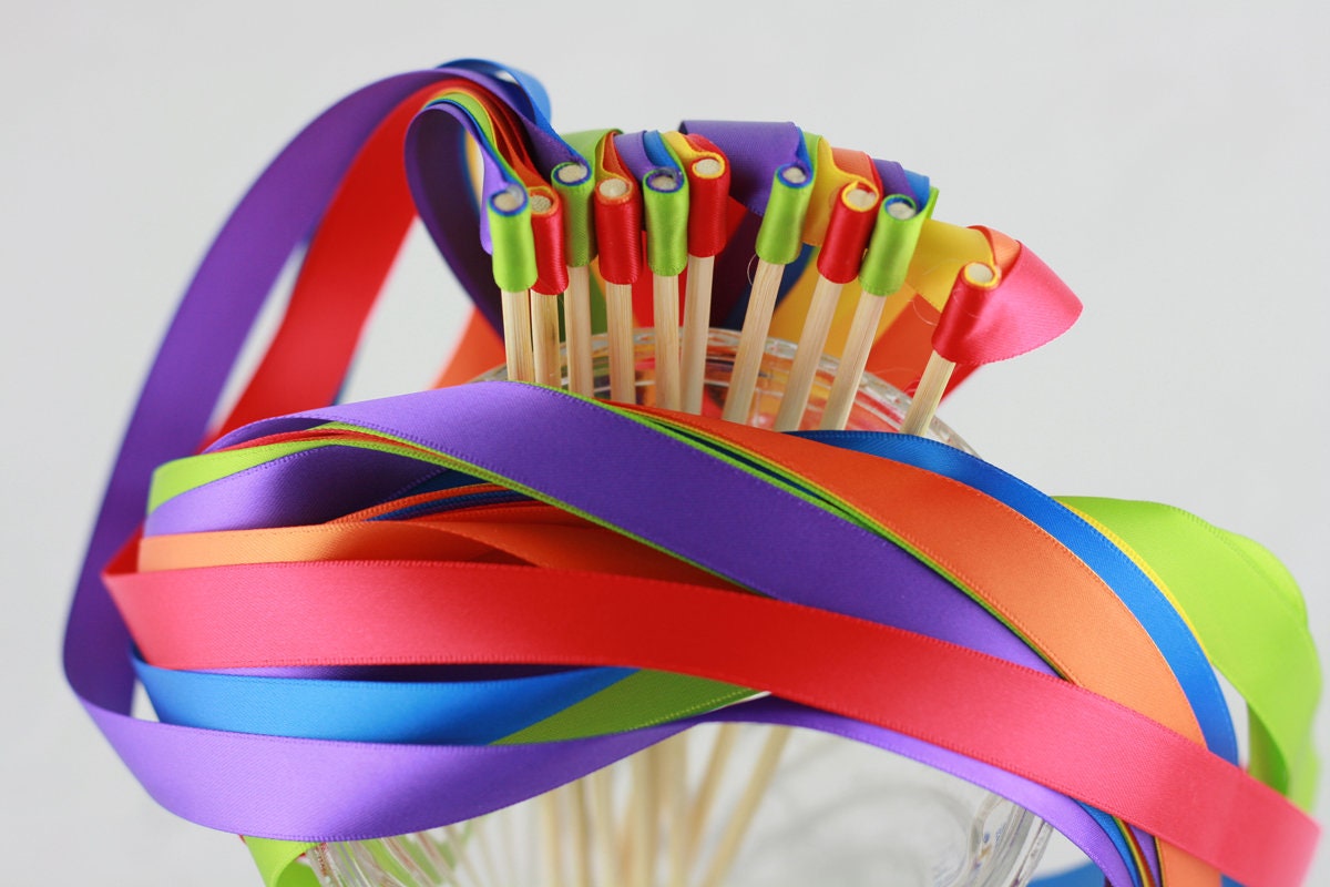 50PCS Wedding Wands with Triple ribbon Rainbow Colourful Wand | Etsy