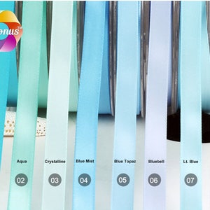 10 Yards, 1/4", 3/8", 5/8'', 3/4'', 7/8'', 1‘’ Satin Ribbon, Light Blue ...