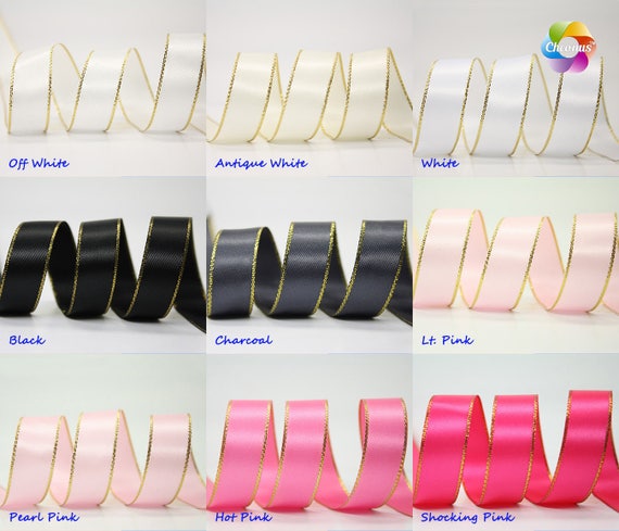 100 Yards Gold Metallic Edge Satin Ribbon 35 Colors | Etsy