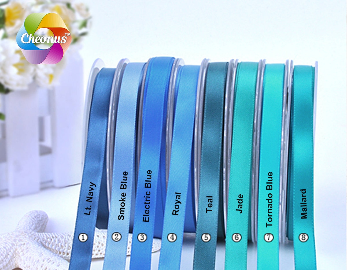 100 Yards,double Faced Satin Ribbon, Blue, Deep Blue, 1/4"(6 Mm),3/8"(9 ...