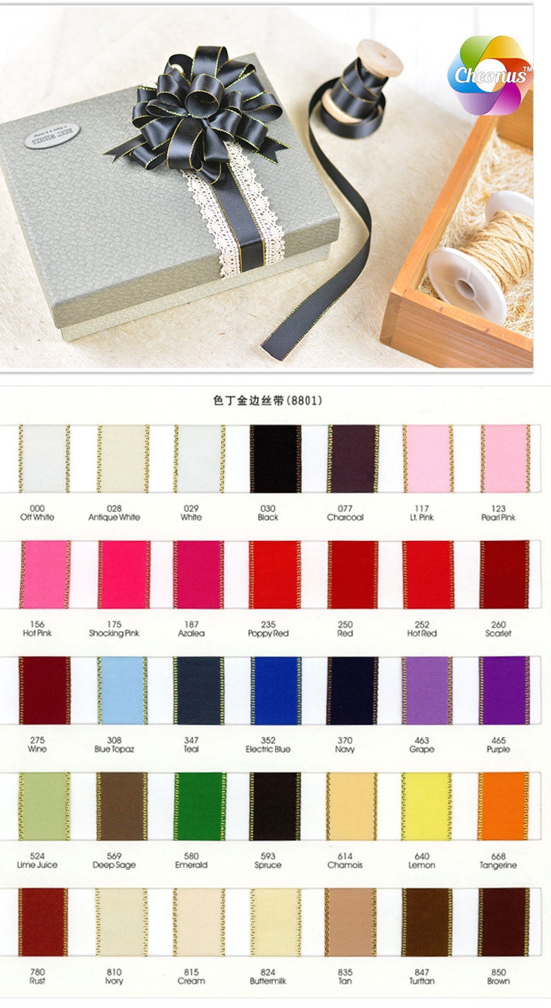 100 Yards Gold Metallic Edge Satin Ribbon 35 Colors | Etsy