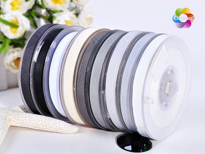 100 Yards Polyester Grosgrain Ribbon Black White Gray - Etsy