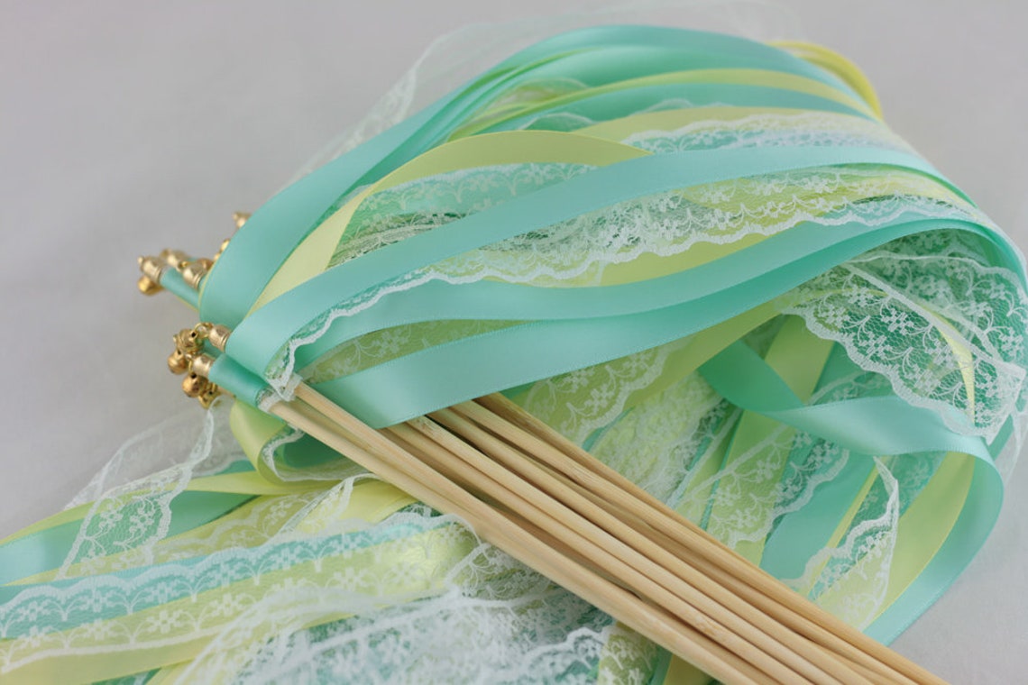 50PCS Varitas de boda con cinta de encaje de cinta satinada y - Etsy España