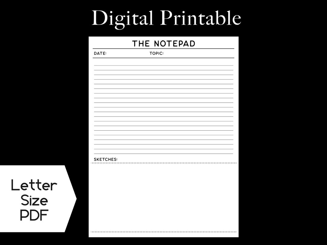 The Notepad | Printable Notes | Letter | Minimalist Note Page | 11 X 8. ...